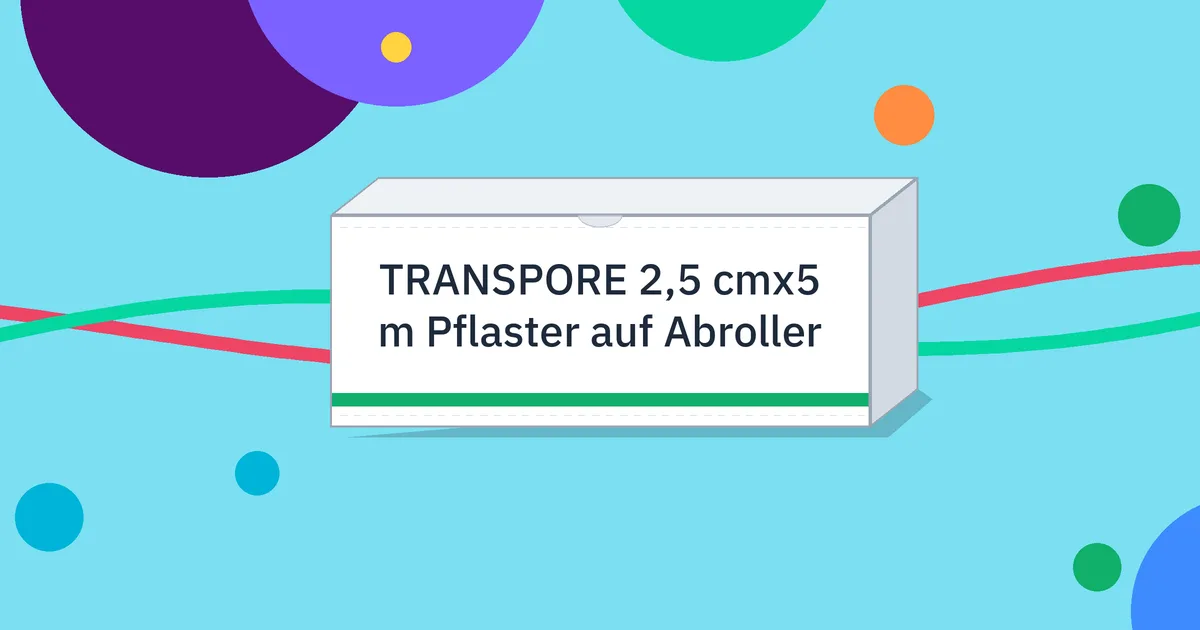 Symbolbild: Packung mit der Aufschrift TRANSPORE 2,5 cmx5 m Pflaster auf Abroller (PZN 00150544) – Verfügbarkeit und Bezug in Apotheken in Frankfurt am Main