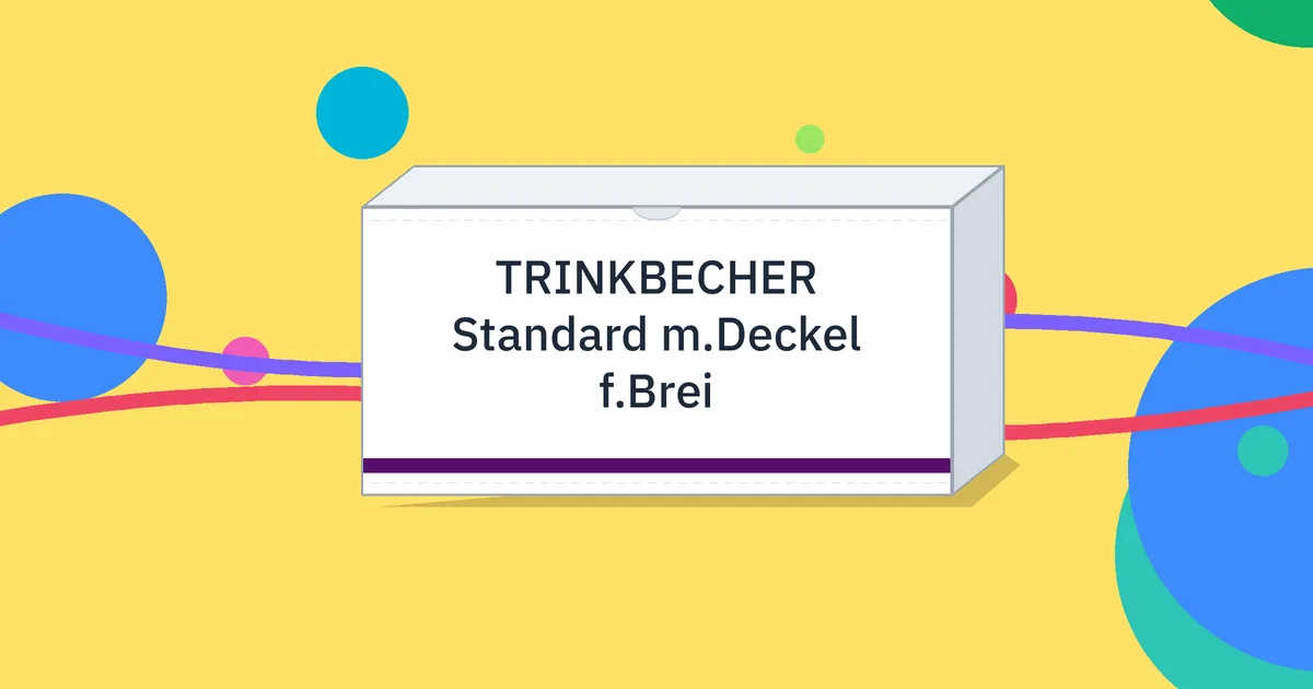 Symbolbild: Packung mit der Aufschrift TRINKBECHER Standard m.Deckel f.Brei (PZN 07628658) – Verfügbarkeit und Bezug in Apotheken in Frankfurt am Main