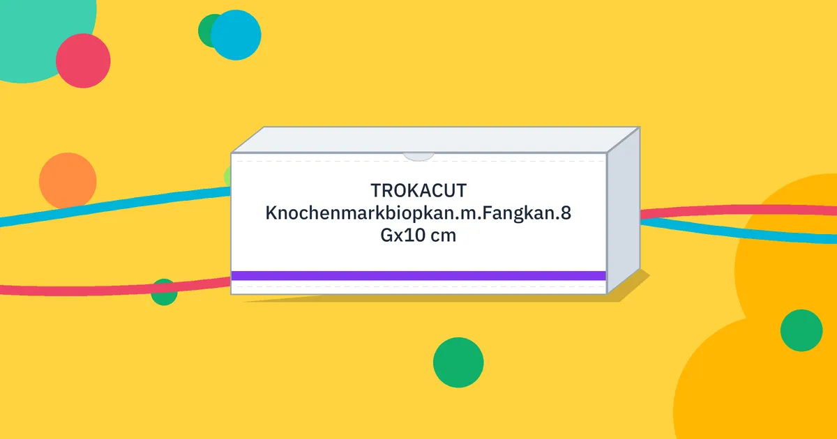 Symbolbild: Packung mit der Aufschrift TROKACUT Knochenmarkbiopkan.m.Fangkan.8 Gx10 cm (PZN 03935719) – Verfügbarkeit und Bezug in Apotheken in Frankfurt am Main
