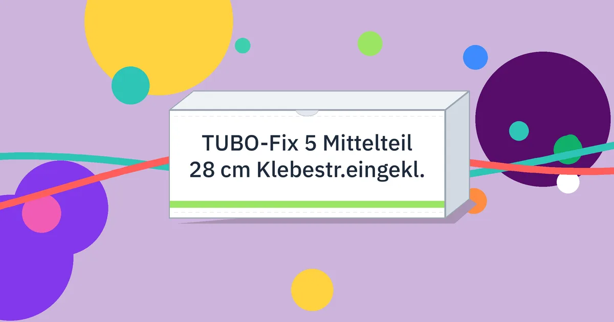 Symbolbild: Packung mit der Aufschrift TUBO-Fix 5 Mittelteil 28 cm Klebestr.eingekl. (PZN 18795862) – Verfügbarkeit und Bezug in Apotheken in Frankfurt am Main