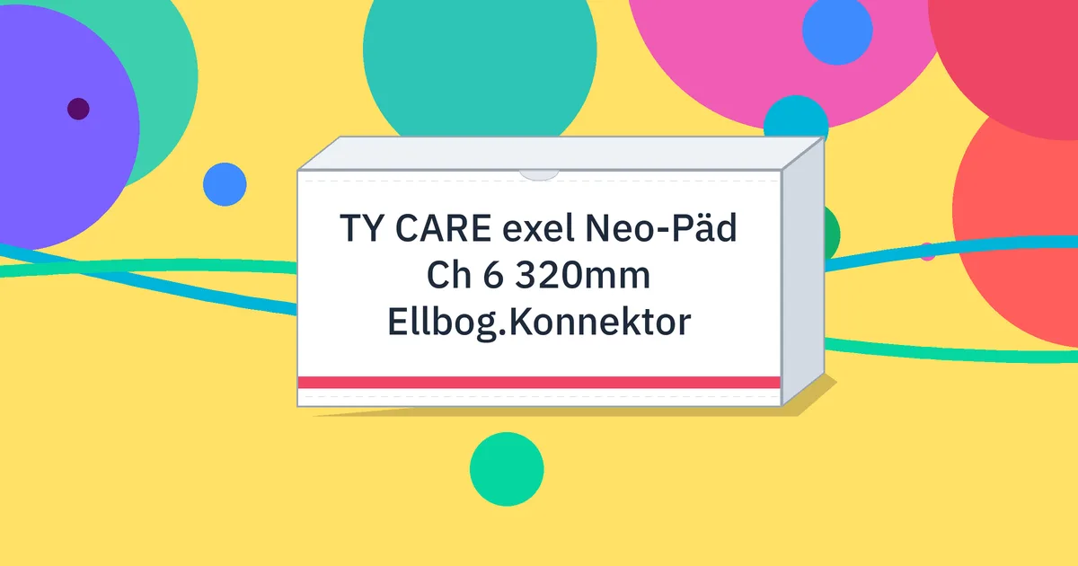 Symbolbild: Packung mit der Aufschrift TY CARE exel Neo-Päd Ch 6 320mm Ellbog.Konnektor (PZN 05486148) – Verfügbarkeit und Bezug in Apotheken in Frankfurt am Main