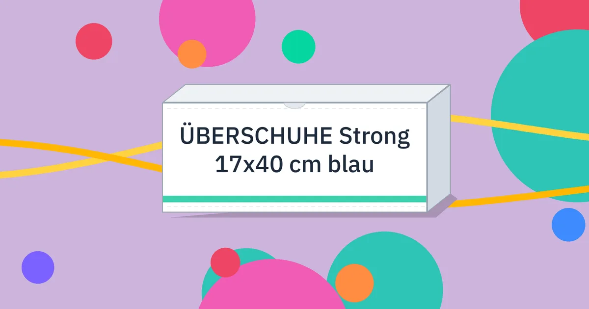 Symbolbild: Packung mit der Aufschrift ÜBERSCHUHE Strong 17x40 cm blau (PZN 17280558) – Verfügbarkeit und Bezug in Apotheken in Frankfurt am Main
