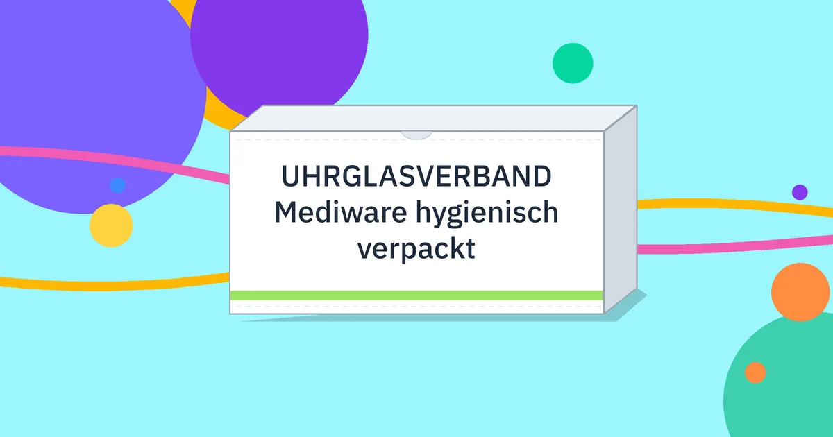 Symbolbild: Packung mit der Aufschrift UHRGLASVERBAND Mediware hygienisch verpackt (PZN 18831210) – Verfügbarkeit und Bezug in Apotheken in Frankfurt am Main