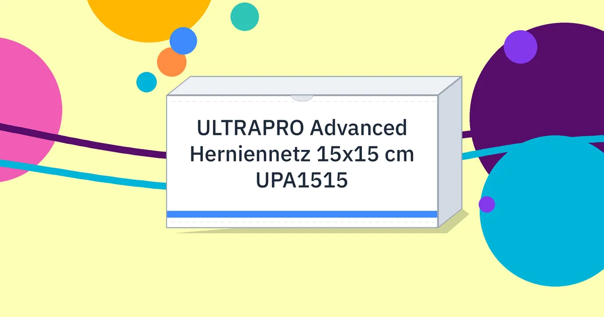 Symbolbild: Packung mit der Aufschrift ULTRAPRO Advanced Herniennetz 15x15 cm UPA1515 (PZN 20924189) – Verfügbarkeit und Bezug in Apotheken in Frankfurt am Main