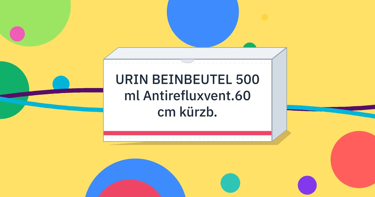 Symbolbild: Packung mit der Aufschrift URIN BEINBEUTEL 500 ml Antirefluxvent.60 cm kürzb. (PZN 17269999) – Verfügbarkeit und Bezug in Apotheken in Frankfurt am Main