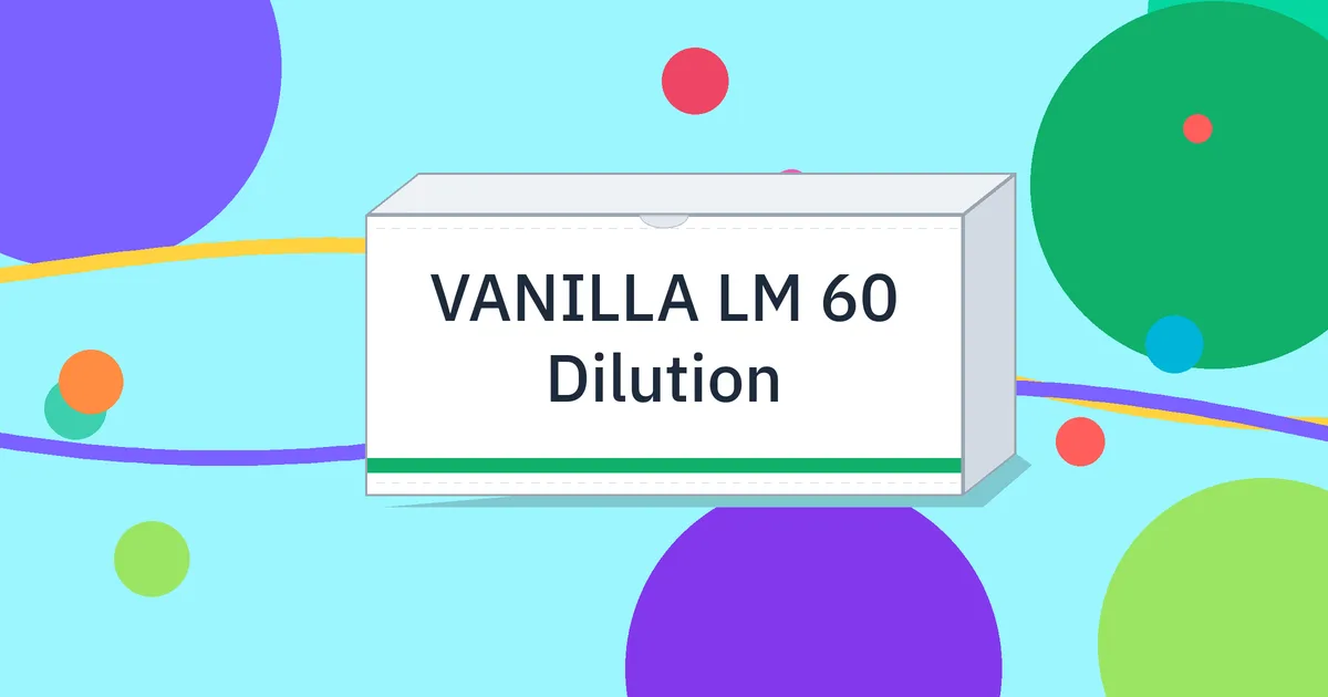 Symbolbild: Packung mit der Aufschrift VANILLA LM 60 Dilution (PZN 13264060) – Verfügbarkeit und Bezug in Apotheken in Frankfurt am Main