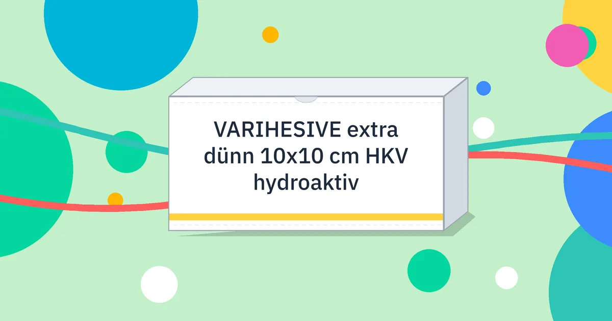 Symbolbild: Packung mit der Aufschrift VARIHESIVE extra dünn 10x10 cm HKV hydroaktiv (PZN 10835705) – Verfügbarkeit und Bezug in Apotheken in Frankfurt am Main