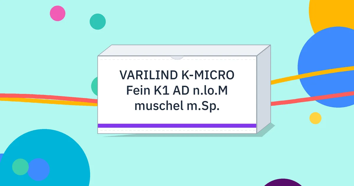 Symbolbild: Packung mit der Aufschrift VARILIND K-MICRO Fein K1 AD n.lo.M muschel m.Sp. (PZN 20558158) – Verfügbarkeit und Bezug in Apotheken in Frankfurt am Main