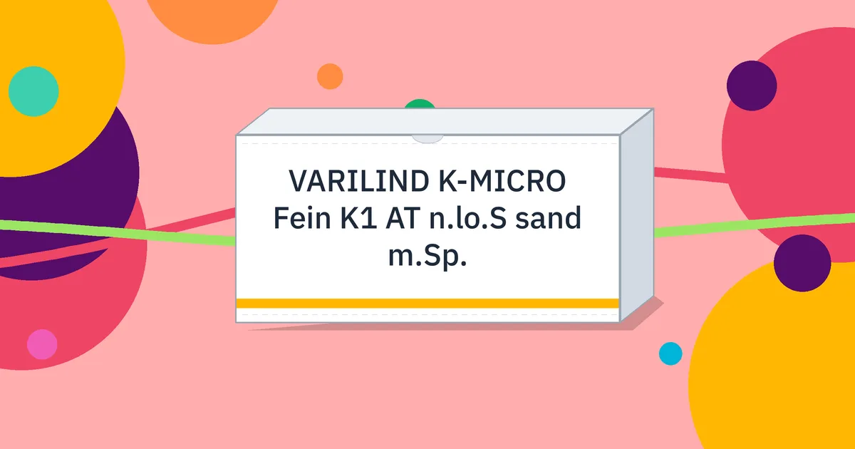 Symbolbild: Packung mit der Aufschrift VARILIND K-MICRO Fein K1 AT n.lo.S sand m.Sp. (PZN 20551593) – Verfügbarkeit und Bezug in Apotheken in Frankfurt am Main