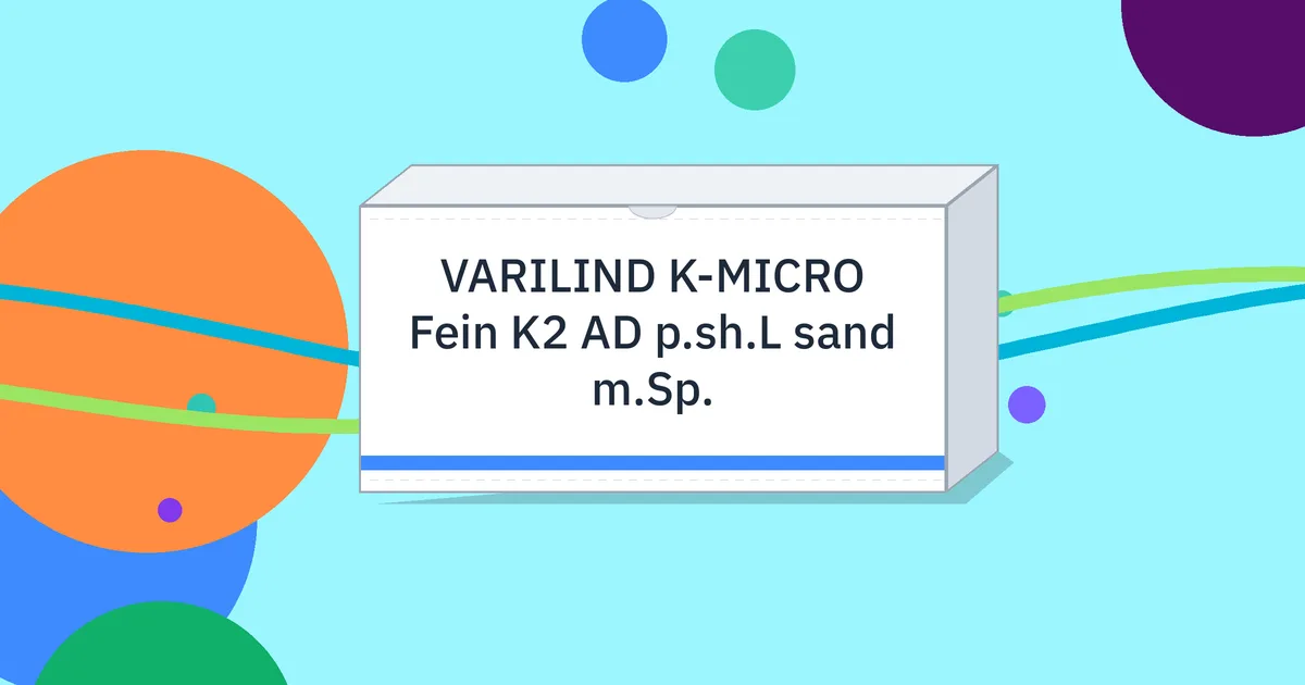 Symbolbild: Packung mit der Aufschrift VARILIND K-MICRO Fein K2 AD p.sh.L sand m.Sp. (PZN 20558572) – Verfügbarkeit und Bezug in Apotheken in Frankfurt am Main