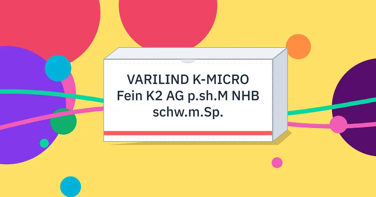Symbolbild: Packung mit der Aufschrift VARILIND K-MICRO Fein K2 AG p.sh.M NHB schw.m.Sp. (PZN 20556573) – Verfügbarkeit und Bezug in Apotheken in Frankfurt am Main