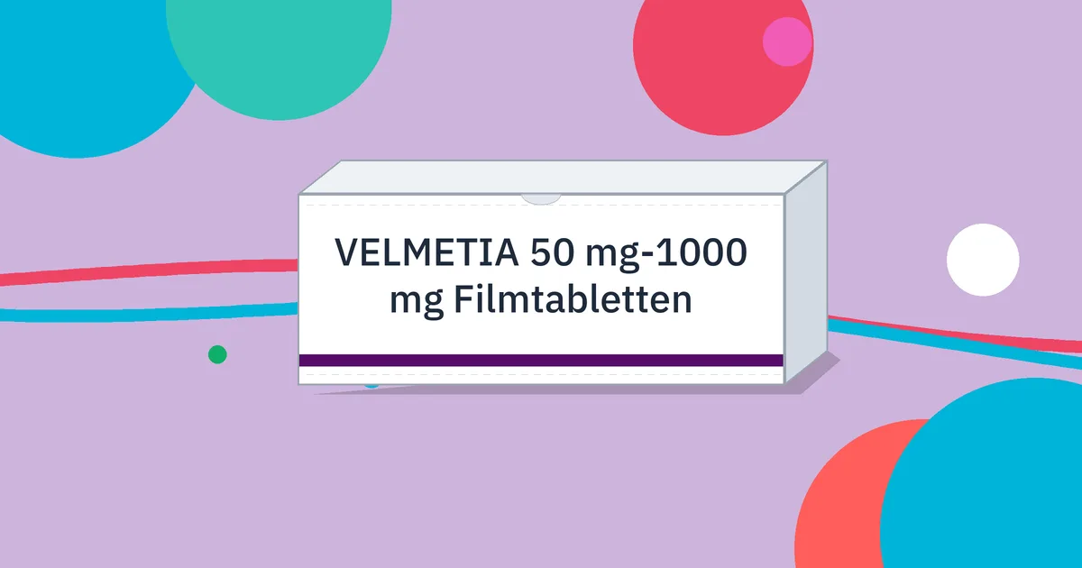 Symbolbild: Packung mit der Aufschrift VELMETIA 50 mg-1000 mg Filmtabletten (PZN 18852100) – Verfügbarkeit und Bezug in Apotheken in Frankfurt am Main