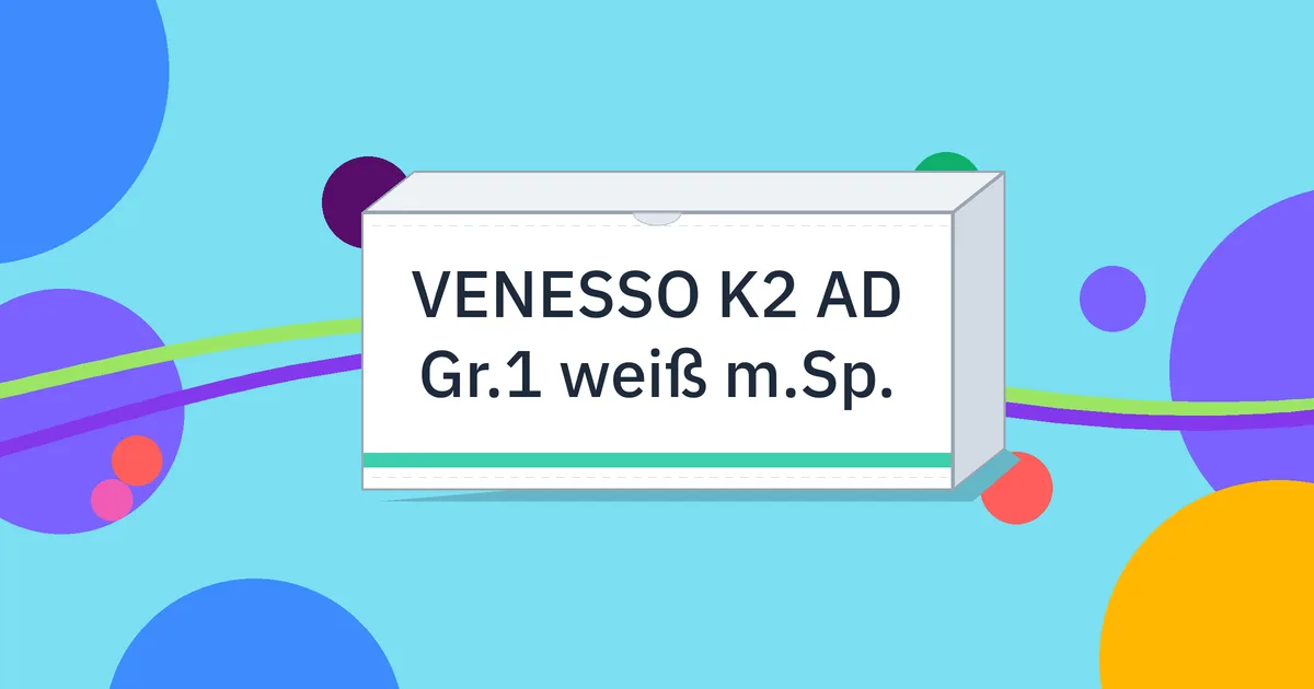 Symbolbild: Packung mit der Aufschrift VENESSO K2 AD Gr.1 weiß m.Sp. (PZN 03258963) – Verfügbarkeit und Bezug in Apotheken in Frankfurt am Main