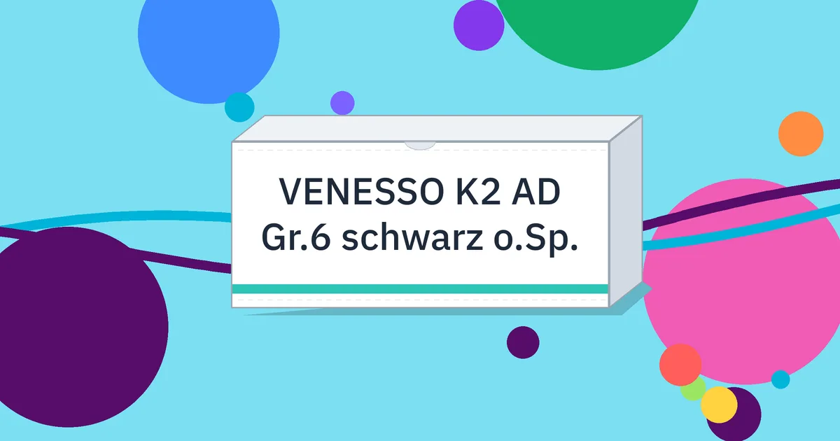Symbolbild: Packung mit der Aufschrift VENESSO K2 AD Gr.6 schwarz o.Sp. (PZN 03260279) – Verfügbarkeit und Bezug in Apotheken in Frankfurt am Main