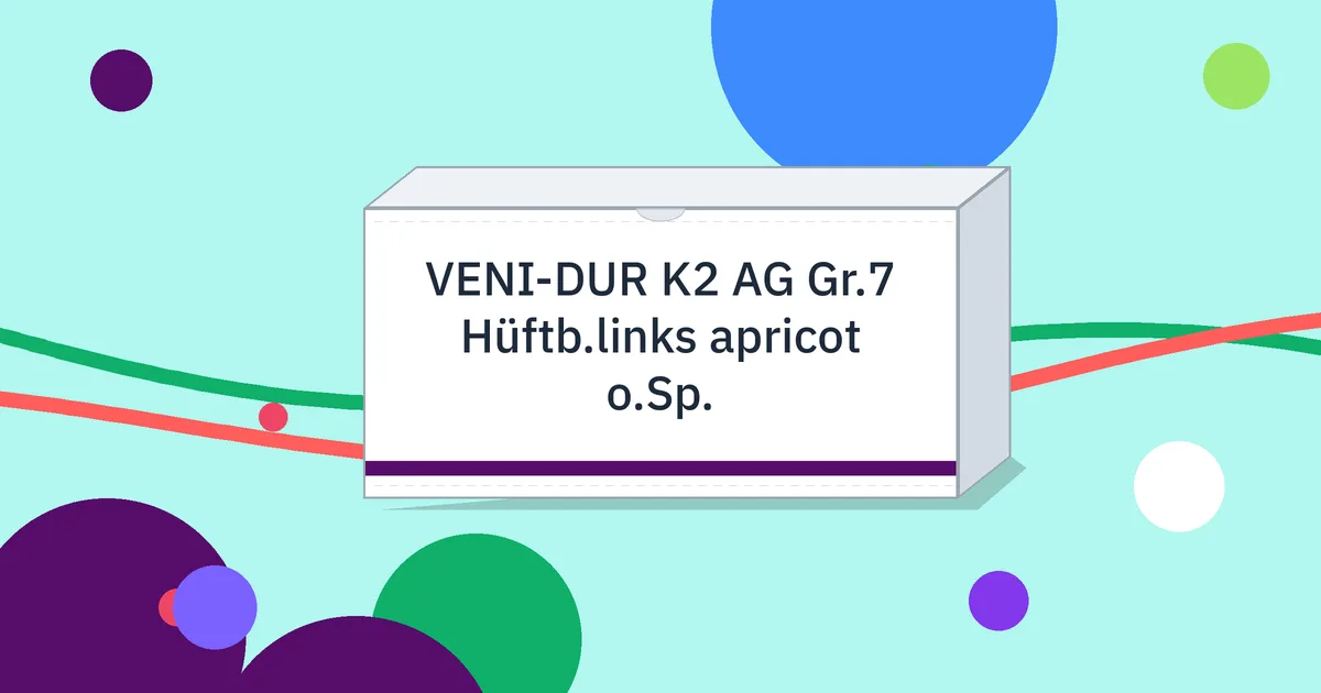 Symbolbild: Packung mit der Aufschrift VENI-DUR K2 AG Gr.7 Hüftb.links apricot o.Sp. (PZN 03251470) – Verfügbarkeit und Bezug in Apotheken in Frankfurt am Main