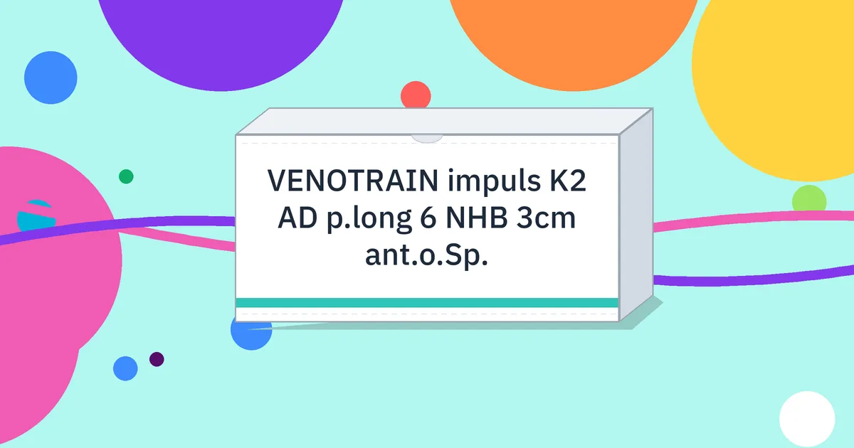 Symbolbild: Packung mit der Aufschrift VENOTRAIN impuls K2 AD p.long 6 NHB 3cm ant.o.Sp. (PZN 15224596) – Verfügbarkeit und Bezug in Apotheken in Frankfurt am Main