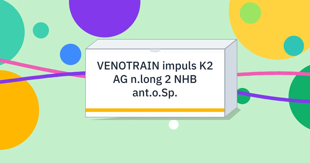 Symbolbild: Packung mit der Aufschrift VENOTRAIN impuls K2 AG n.long 2 NHB ant.o.Sp. (PZN 15214988) – Verfügbarkeit und Bezug in Apotheken in Frankfurt am Main