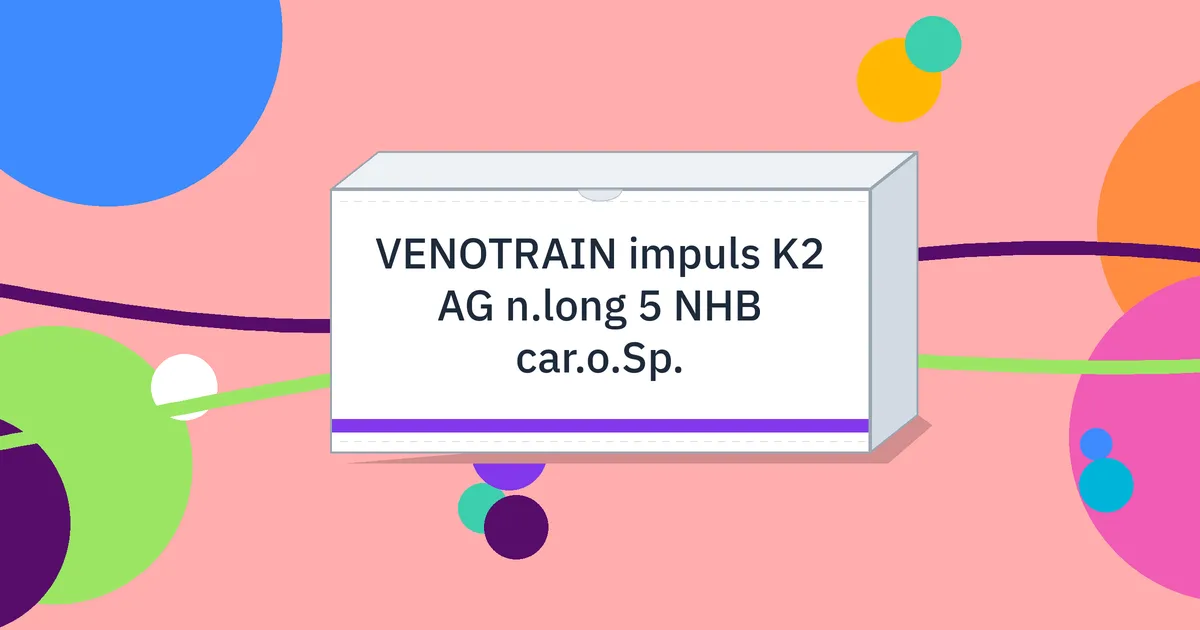 Symbolbild: Packung mit der Aufschrift VENOTRAIN impuls K2 AG n.long 5 NHB car.o.Sp. (PZN 08421592) – Verfügbarkeit und Bezug in Apotheken in Frankfurt am Main