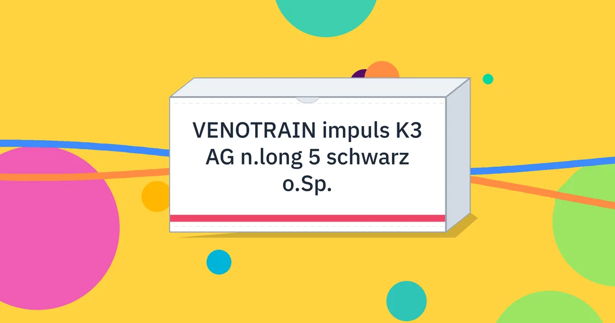 Symbolbild: Packung mit der Aufschrift VENOTRAIN impuls K3 AG n.long 5 schwarz o.Sp. (PZN 00504350) – Verfügbarkeit und Bezug in Apotheken in Frankfurt am Main