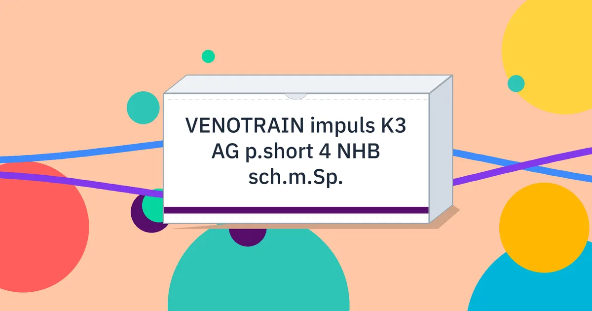 Symbolbild: Packung mit der Aufschrift VENOTRAIN impuls K3 AG p.short 4 NHB sch.m.Sp. (PZN 00527664) – Verfügbarkeit und Bezug in Apotheken in Frankfurt am Main