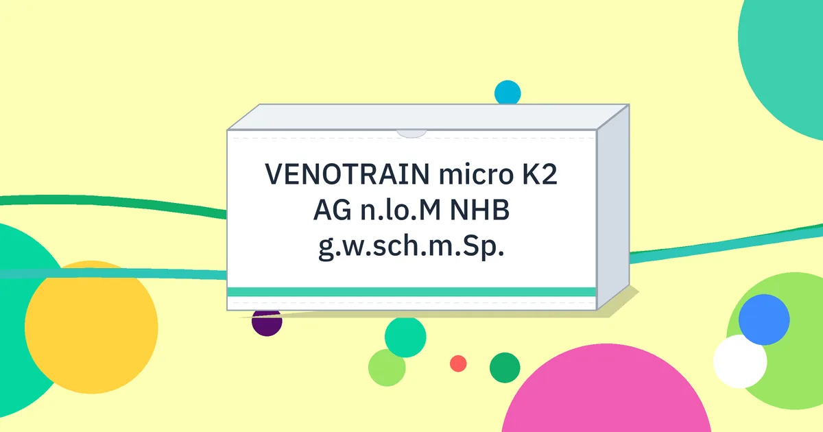 Symbolbild: Packung mit der Aufschrift VENOTRAIN micro K2 AG n.lo.M NHB g.w.sch.m.Sp. (PZN 09021682) – Verfügbarkeit und Bezug in Apotheken in Frankfurt am Main