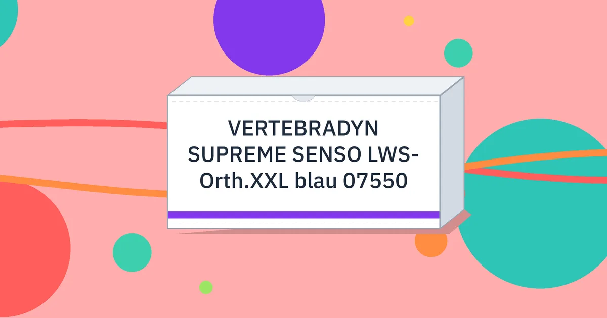 Symbolbild: Packung mit der Aufschrift VERTEBRADYN SUPREME SENSO LWS-Orth.XXL blau 07550 (PZN 16931255) – Verfügbarkeit und Bezug in Apotheken in Frankfurt am Main