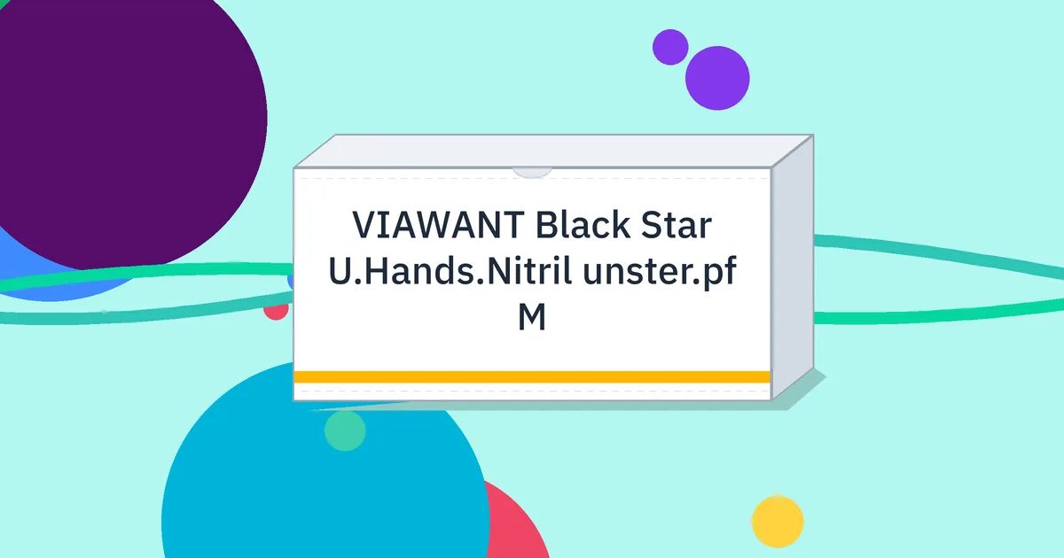 Symbolbild: Packung mit der Aufschrift VIAWANT Black Star U.Hands.Nitril unster.pf M (PZN 18389116) – Verfügbarkeit und Bezug in Apotheken in Frankfurt am Main
