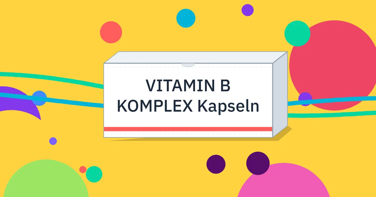 Symbolbild: Packung mit der Aufschrift VITAMIN B KOMPLEX Kapseln (PZN 17878830) – Verfügbarkeit und Bezug in Apotheken in Frankfurt am Main