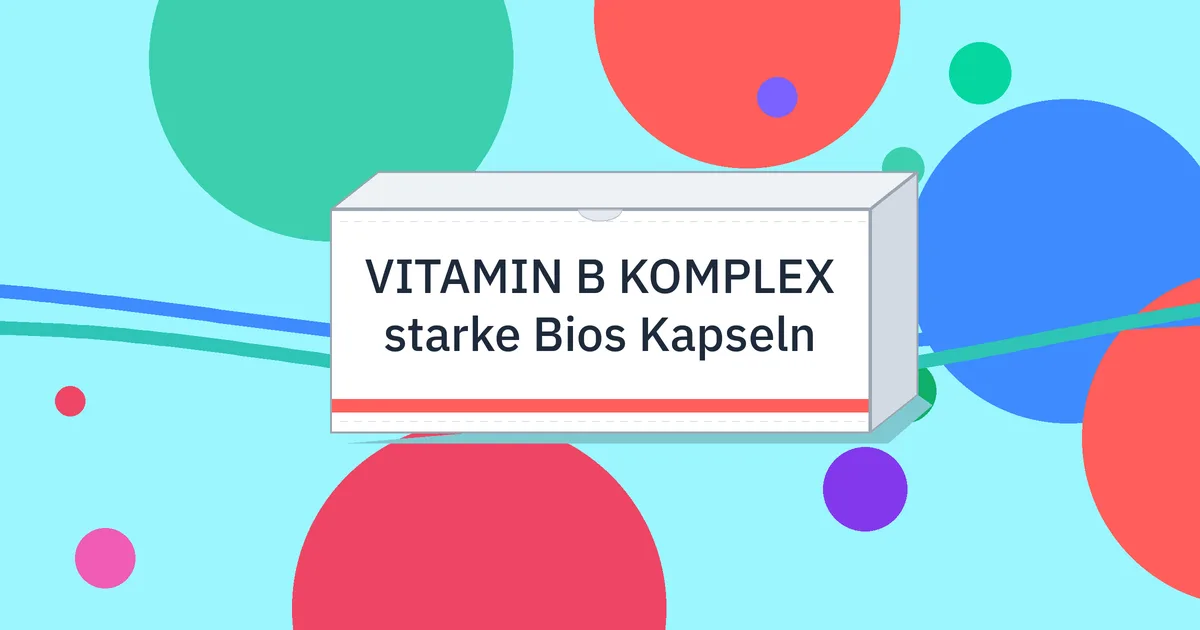 Symbolbild: Packung mit der Aufschrift VITAMIN B KOMPLEX starke Bios Kapseln (PZN 06054675) – Verfügbarkeit und Bezug in Apotheken in Frankfurt am Main