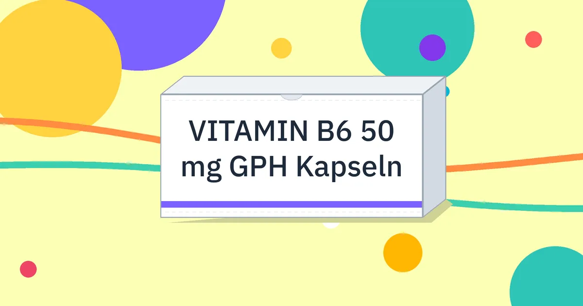 Symbolbild: Packung mit der Aufschrift VITAMIN B6 50 mg GPH Kapseln (PZN 14364823) – Verfügbarkeit und Bezug in Apotheken in Frankfurt am Main