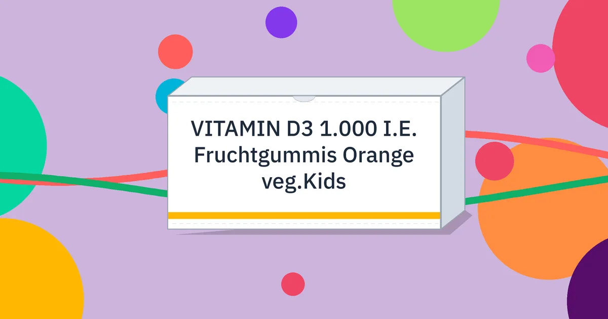 Symbolbild: Packung mit der Aufschrift VITAMIN D3 1.000 I.E. Fruchtgummis Orange veg.Kids (PZN 18209373) – Verfügbarkeit und Bezug in Apotheken in Frankfurt am Main