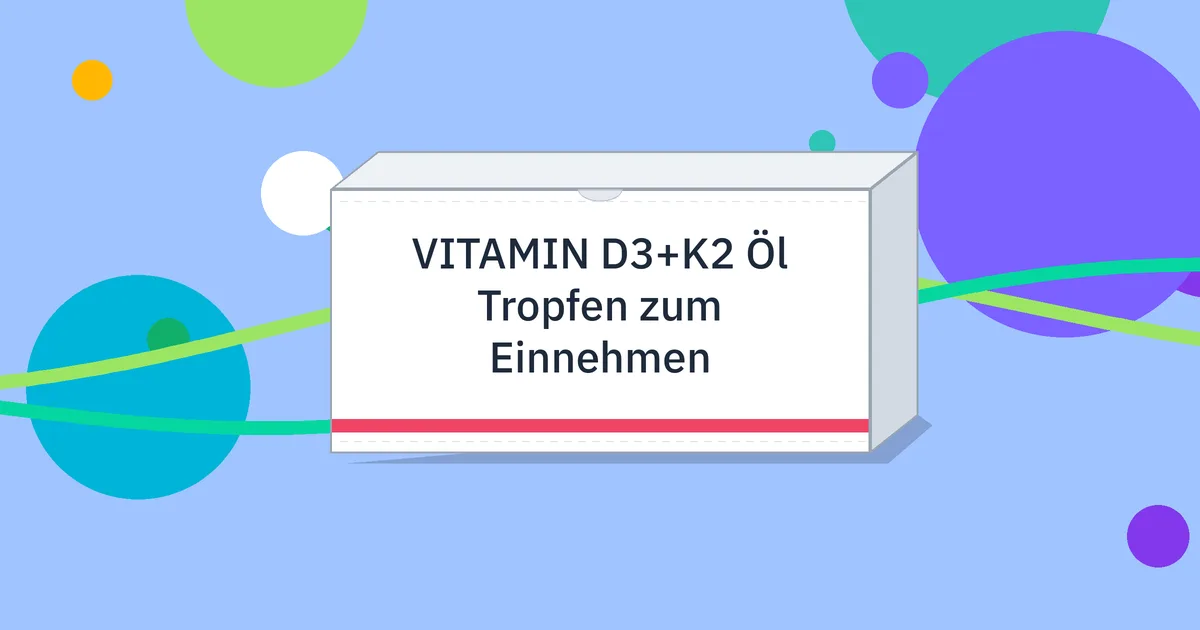 Symbolbild: Packung mit der Aufschrift VITAMIN D3+K2 Öl Tropfen zum Einnehmen (PZN 12565428) – Verfügbarkeit und Bezug in Apotheken in Frankfurt am Main