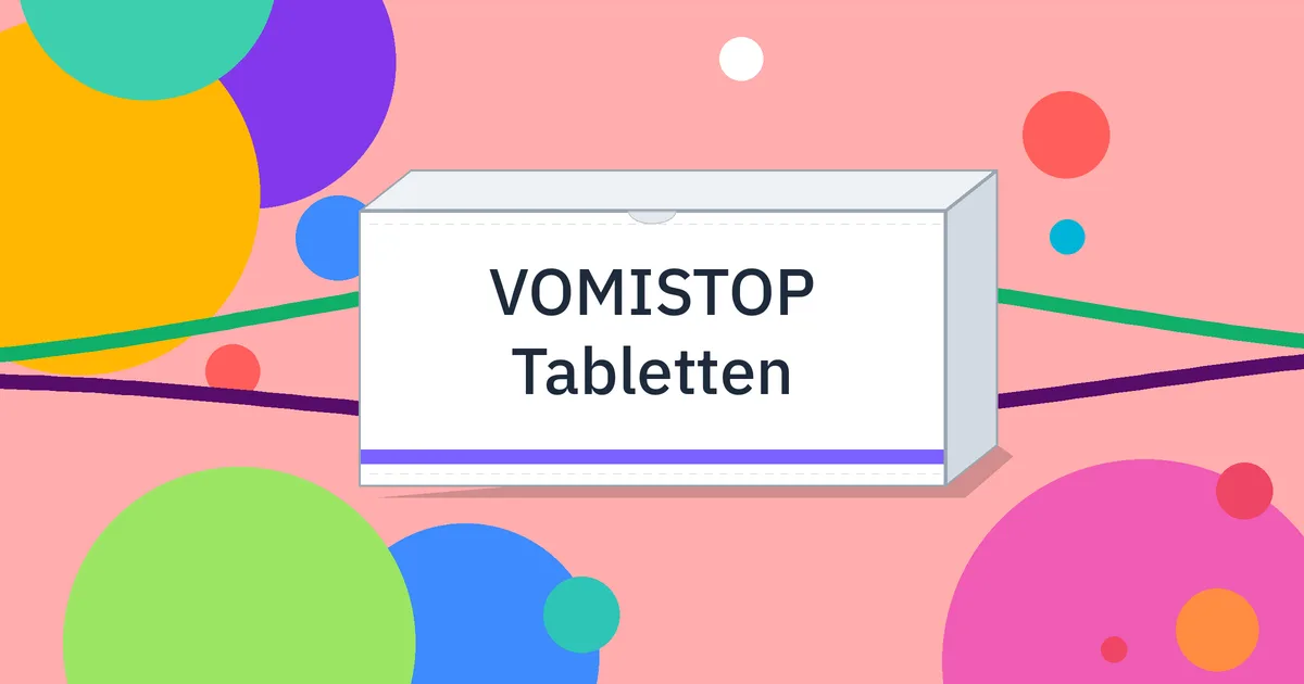 Symbolbild: Packung mit der Aufschrift VOMISTOP Tabletten (PZN 04531734) – Verfügbarkeit und Bezug in Apotheken in Frankfurt am Main