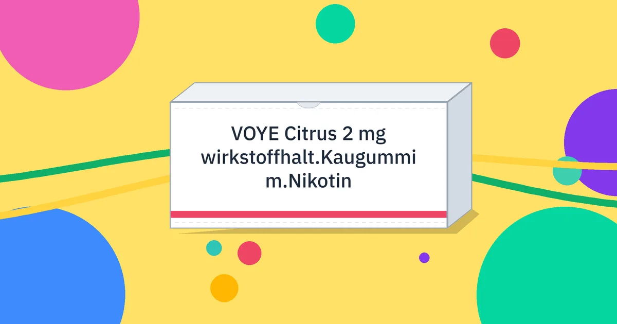 Symbolbild: Packung mit der Aufschrift VOYE Citrus 2 mg wirkstoffhalt.Kaugummi m.Nikotin (PZN 19114870) – Verfügbarkeit und Bezug in Apotheken in Frankfurt am Main