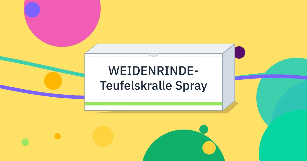 Symbolbild: Packung mit der Aufschrift WEIDENRINDE-Teufelskralle Spray (PZN 18396783) – Verfügbarkeit und Bezug in Apotheken in Frankfurt am Main