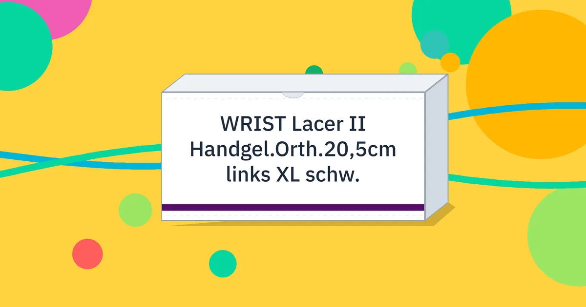 Symbolbild: Packung mit der Aufschrift WRIST Lacer II Handgel.Orth.20,5cm links XL schw. (PZN 14048200) – Verfügbarkeit und Bezug in Apotheken in Frankfurt am Main