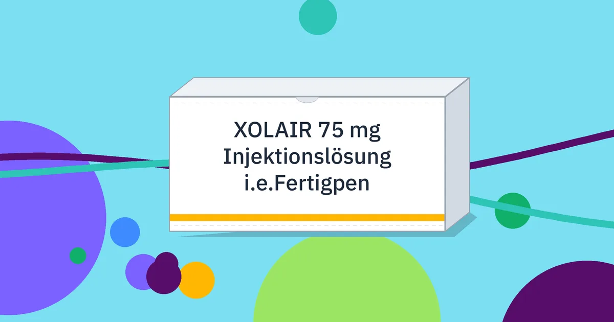Symbolbild: Packung mit der Aufschrift XOLAIR 75 mg Injektionslösung i.e.Fertigpen (PZN 19626883) – Verfügbarkeit und Bezug in Apotheken in Frankfurt am Main
