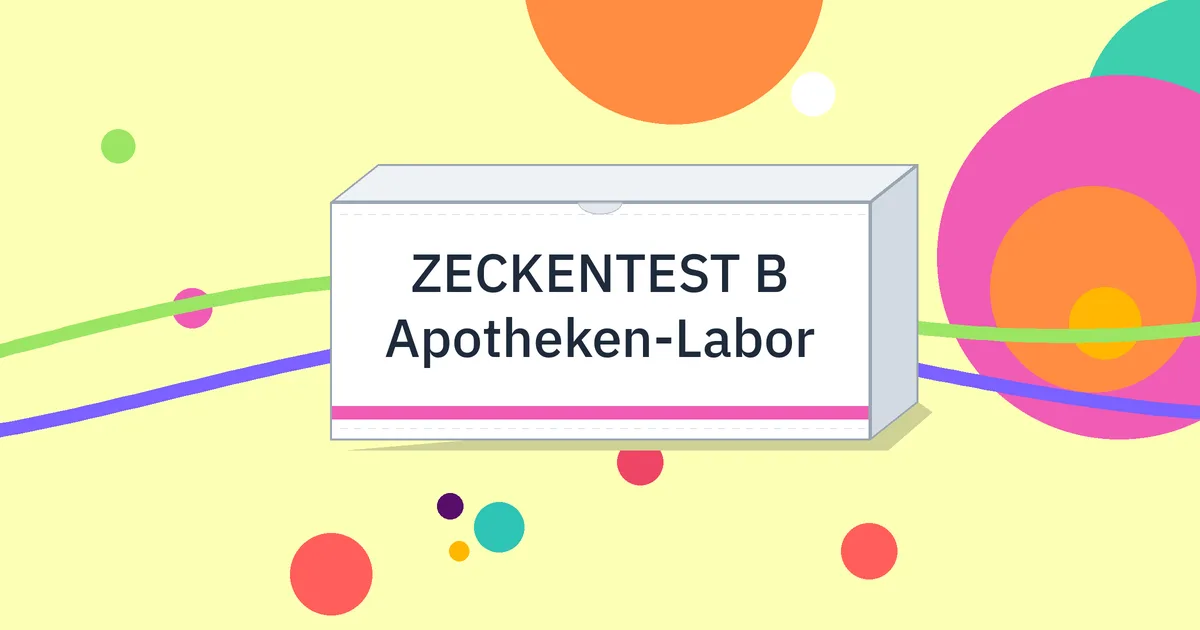 Symbolbild: Packung mit der Aufschrift ZECKENTEST B Apotheken-Labor (PZN 06910097) – Verfügbarkeit und Bezug in Apotheken in Frankfurt am Main