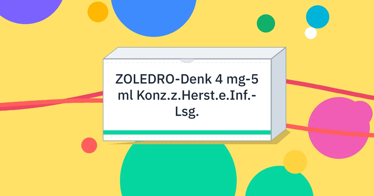 Symbolbild: Packung mit der Aufschrift ZOLEDRO-Denk 4 mg-5 ml Konz.z.Herst.e.Inf.-Lsg. (PZN 05023626) – Verfügbarkeit und Bezug in Apotheken in Frankfurt am Main