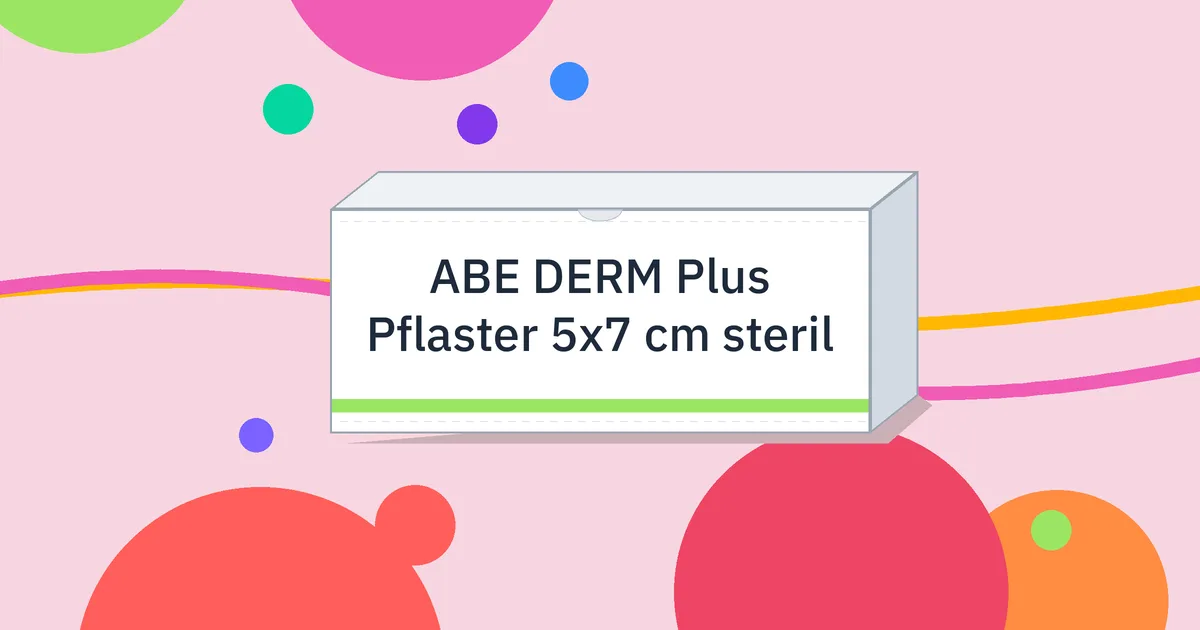 Symbolbild: Packung mit der Aufschrift ABE DERM Plus Pflaster 5x7 cm steril (PZN 04589917) – Verfügbarkeit und Bezug in Apotheken in Frankfurt am Main