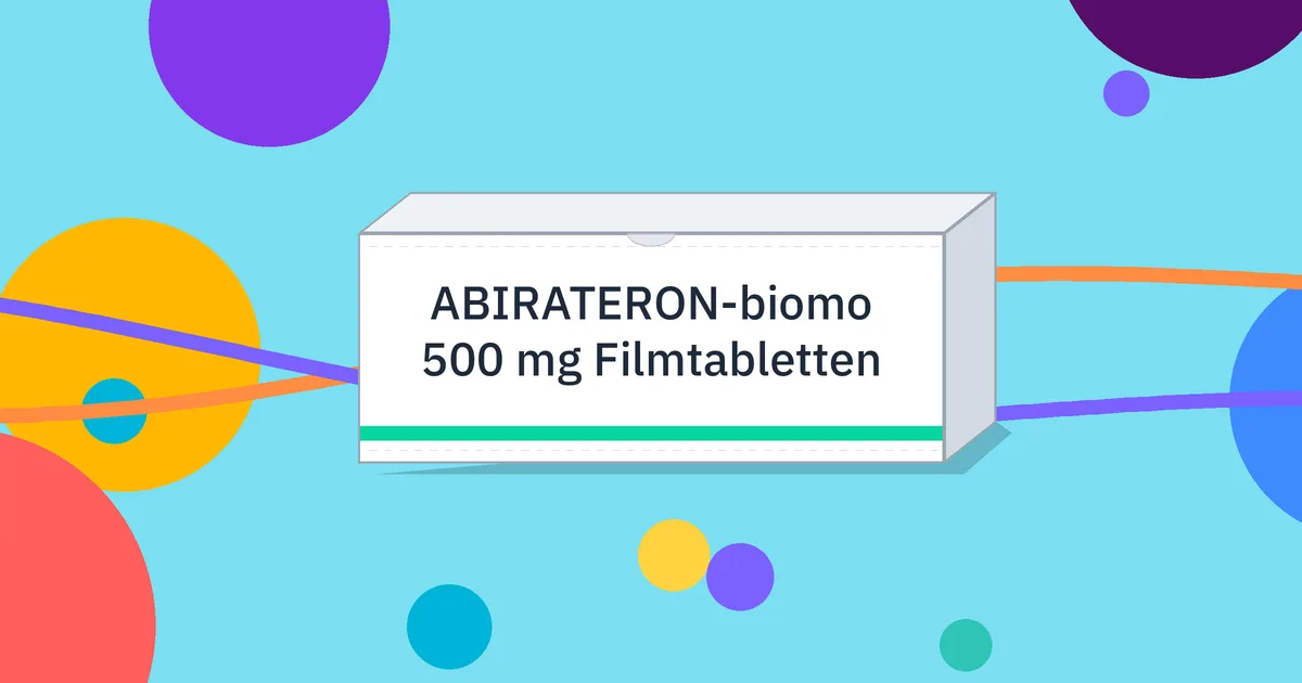 Symbolbild: Packung mit der Aufschrift ABIRATERON-biomo 500 mg Filmtabletten (PZN 17231258) – Verfügbarkeit und Bezug in Apotheken in Frankfurt am Main