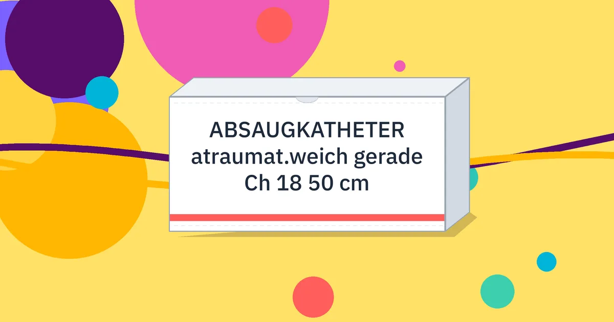 Symbolbild: Packung mit der Aufschrift ABSAUGKATHETER atraumat.weich gerade Ch 18 50 cm (PZN 12590113) – Verfügbarkeit und Bezug in Apotheken in Frankfurt am Main