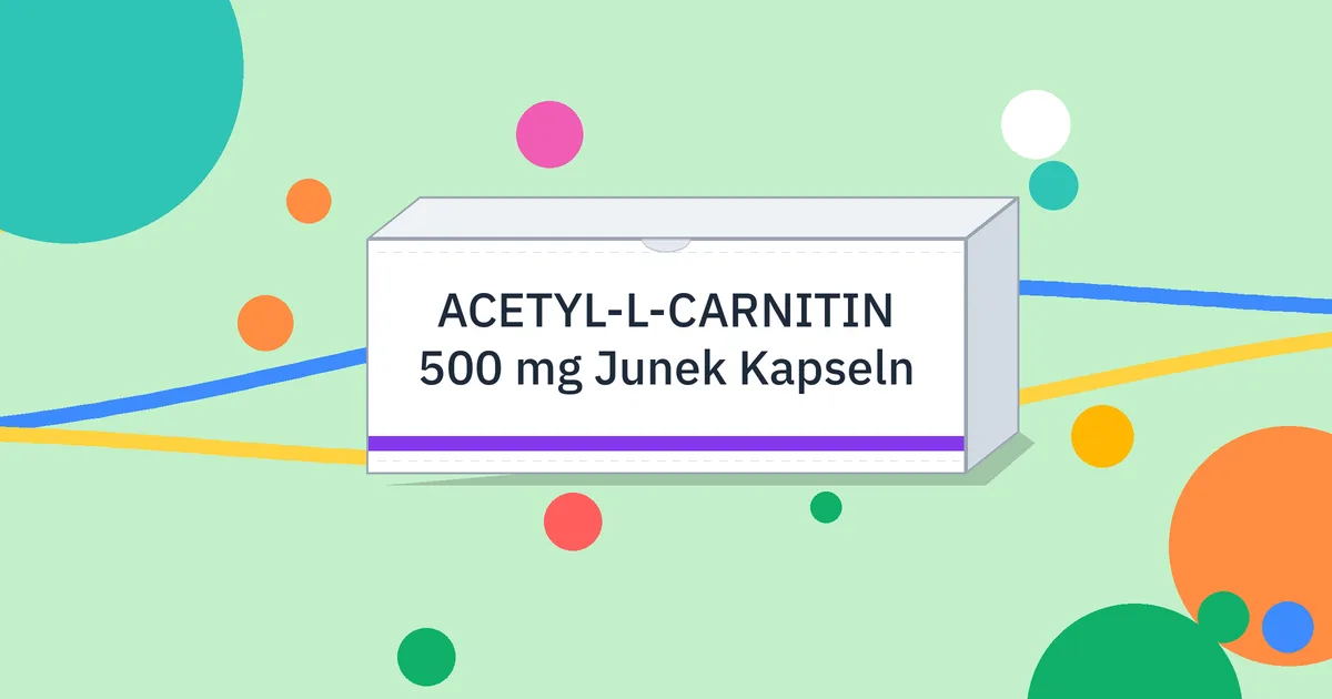 Symbolbild: Packung mit der Aufschrift ACETYL-L-CARNITIN 500 mg Junek Kapseln (PZN 00136567) – Verfügbarkeit und Bezug in Apotheken in Frankfurt am Main