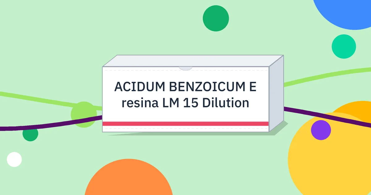 Symbolbild: Packung mit der Aufschrift ACIDUM BENZOICUM E resina LM 15 Dilution (PZN 16241651) – Verfügbarkeit und Bezug in Apotheken in Frankfurt am Main