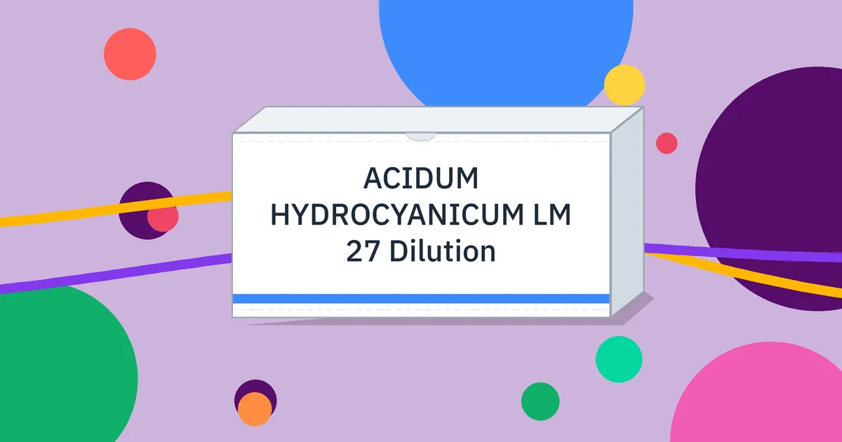 Symbolbild: Packung mit der Aufschrift ACIDUM HYDROCYANICUM LM 27 Dilution (PZN 13278659) – Verfügbarkeit und Bezug in Apotheken in Frankfurt am Main
