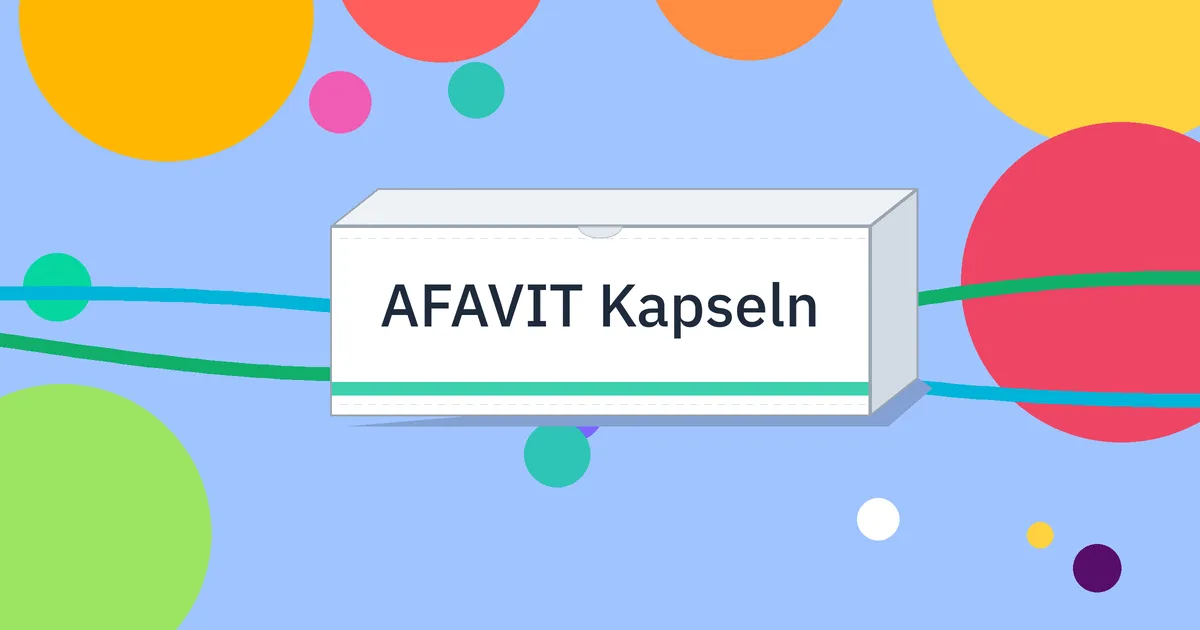 Symbolbild: Packung mit der Aufschrift AFAVIT Kapseln (PZN 11320587) – Verfügbarkeit und Bezug in Apotheken in Frankfurt am Main