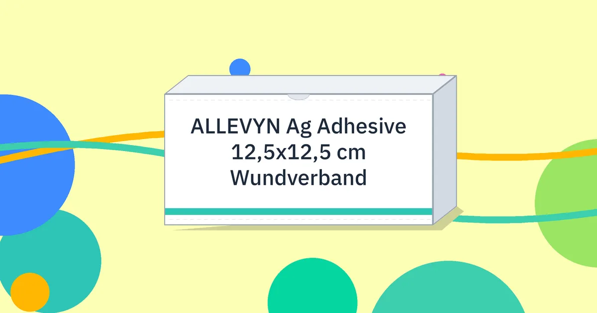 Symbolbild: Packung mit der Aufschrift ALLEVYN Ag Adhesive 12,5x12,5 cm Wundverband (PZN 16164258) – Verfügbarkeit und Bezug in Apotheken in Frankfurt am Main