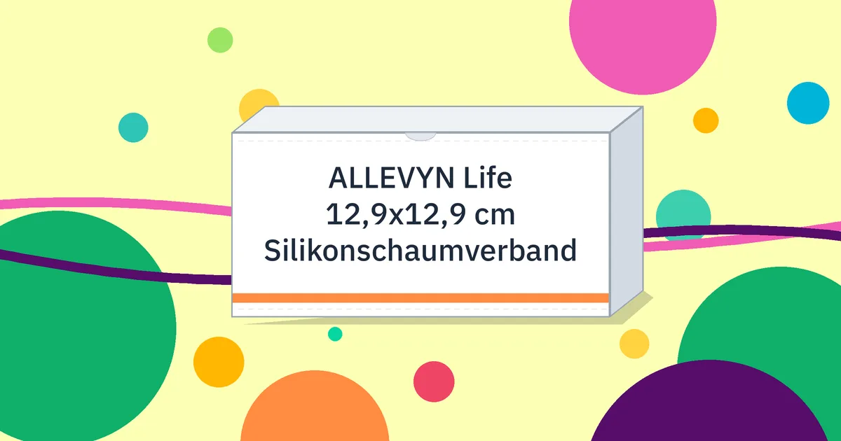 Symbolbild: Packung mit der Aufschrift ALLEVYN Life 12,9x12,9 cm Silikonschaumverband (PZN 09634031) – Verfügbarkeit und Bezug in Apotheken in Frankfurt am Main