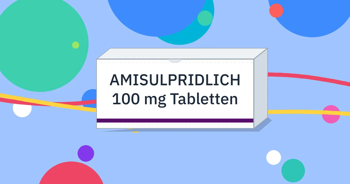Symbolbild: Packung mit der Aufschrift AMISULPRIDLICH 100 mg Tabletten (PZN 19830514) – Verfügbarkeit und Bezug in Apotheken in Frankfurt am Main