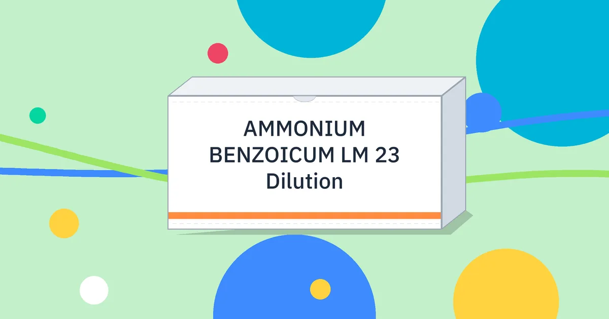Symbolbild: Packung mit der Aufschrift AMMONIUM BENZOICUM LM 23 Dilution (PZN 13320054) – Verfügbarkeit und Bezug in Apotheken in Frankfurt am Main